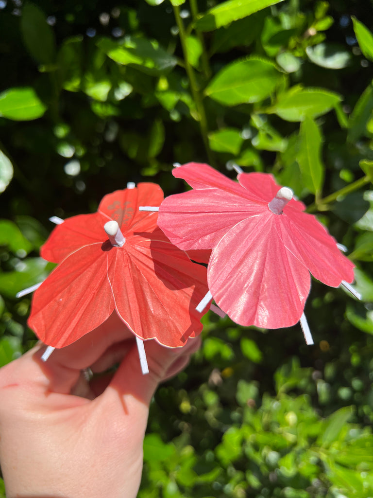 Red Hibiscus flower Cocktail Umbrella | The Tiny Umbrella